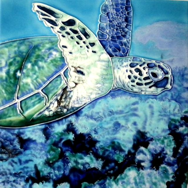 Sea Turtle Swimming in Blue Ocean 6X6 Inches Ceramic Tile - Beach Style ...