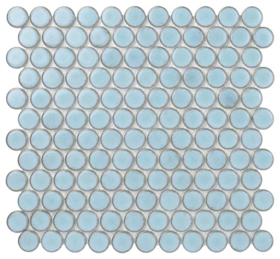 Joy Light Blue Rimmed 1" Circles Ceramic Tile Sample - Contemporary ...