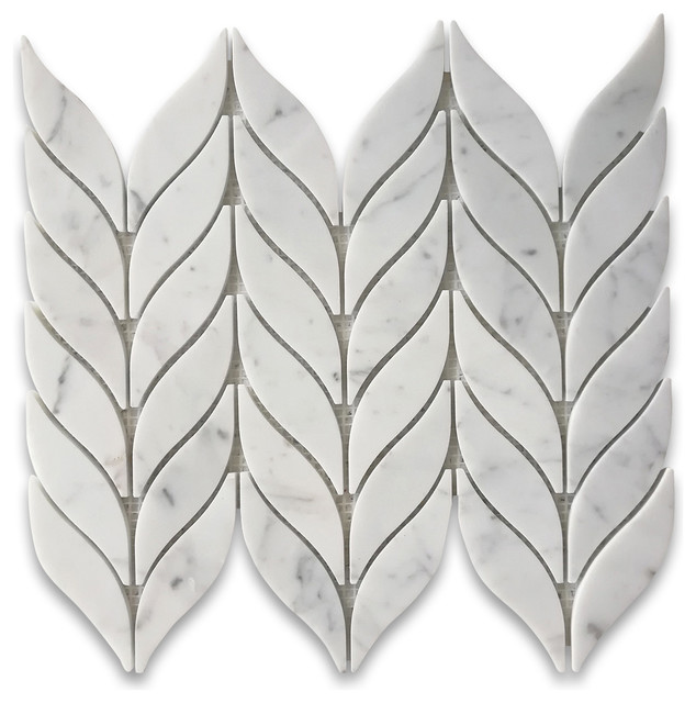 Feather Mosaic Tile Carrara White Carrera Venato Marble Grand Leaf, 1 ...