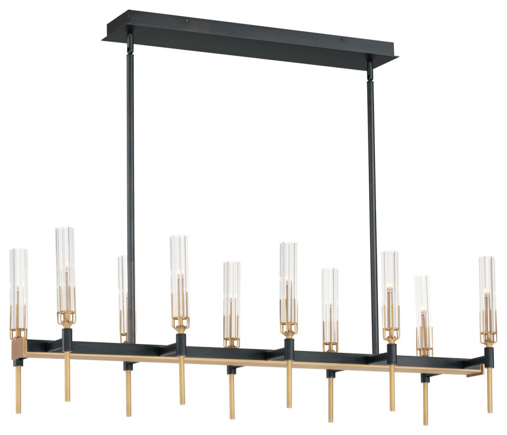 Flambeau LED Linear Chandelier in Black / Antique Brass - Transitional ...