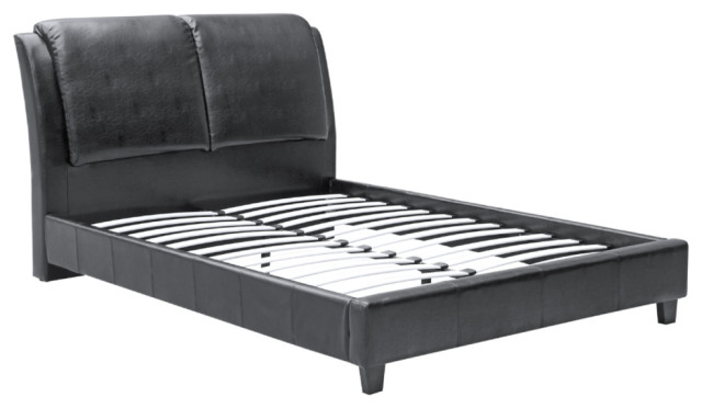 Fine Mod Imports Bed with Overstuffed Headboard Queen Size, Black ...