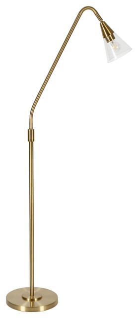 65" Brass Reading Floor Lamp With Clear Transparent Glass Dome Shade ...