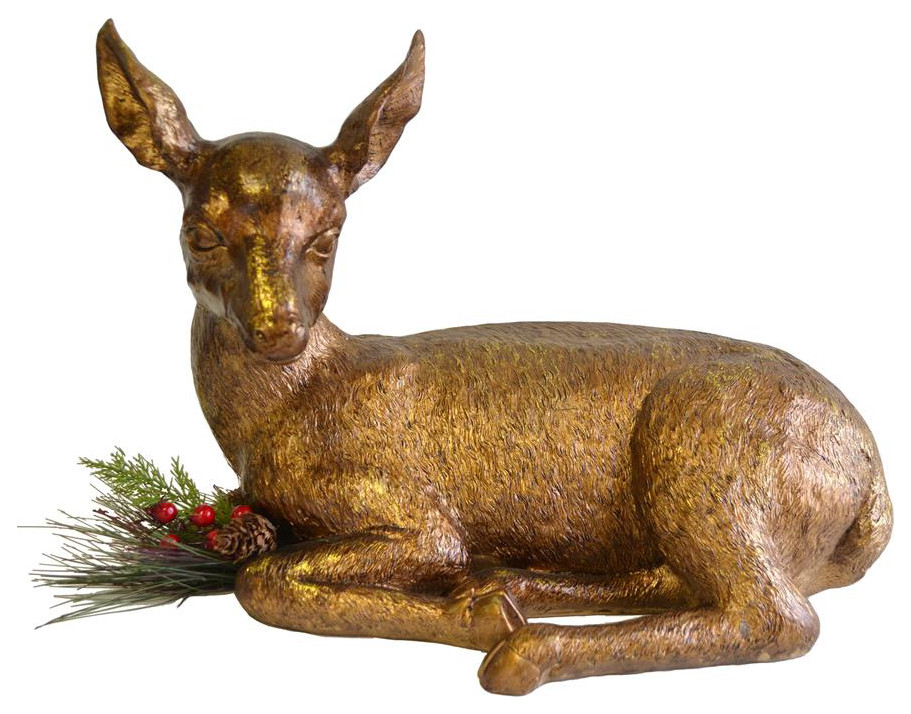 Resting Garden Deer in Antique Gold - Rustic - Garden Statues And Yard ...