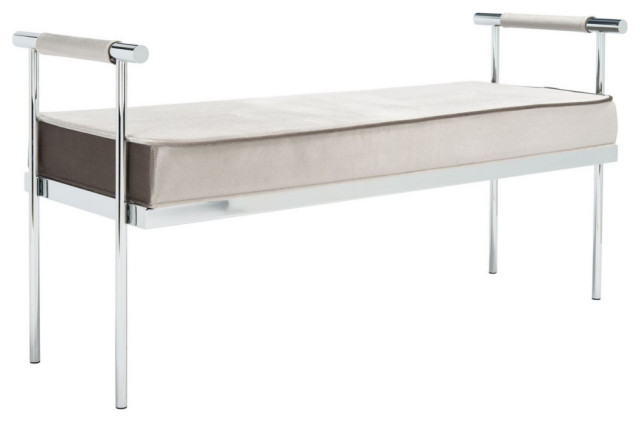 Ace Long Rectangle Bench With Arms Hazelwood/Chrome - Contemporary ...