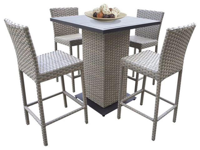 TK Classics Oasis Coastal 5 Piece Wicker Patio Pub Set in Gray Stone ...
