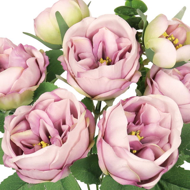 Set of 4 Mauve Artificial Cabbage Rose Flower Stem Bush Bouquet 13 ...