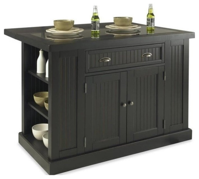 Homestyles Nantucket Wood Kitchen Island in Black - Transitional ...
