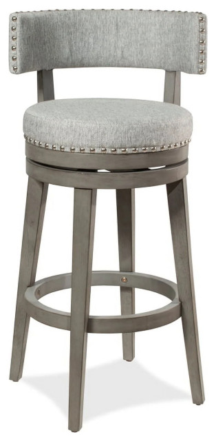Contemporary Gray Wood Bar Stool with Cushioned Seat and Curved ...