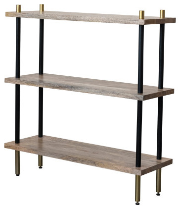 Mango Wood and Metal 3-Tier Shelf With Brass Finish Legs, Natural and ...