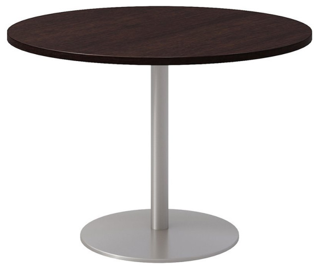 42" Round Pedestal Table - Espresso Top - Silver Base - Contemporary ...