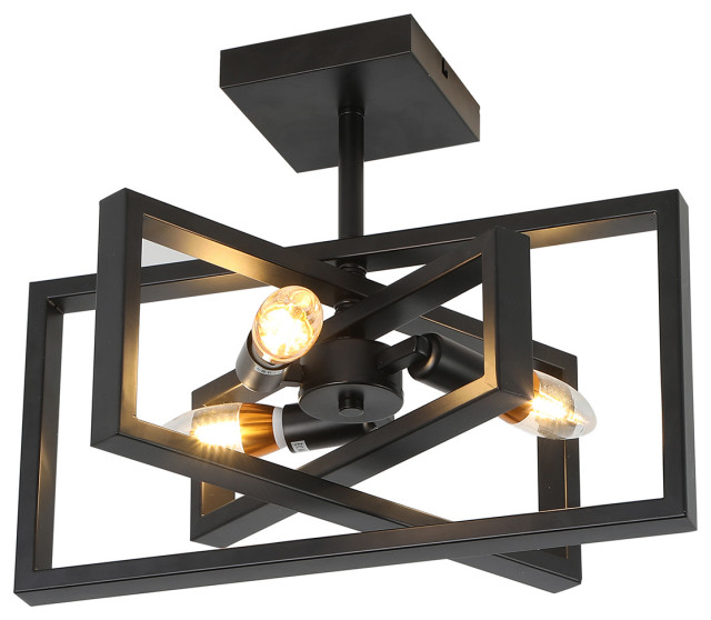 Geometric 3-Light Semi Flush Mount Rectangular Frame Ceiling Light ...