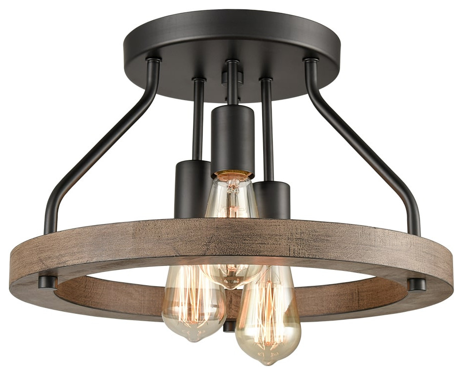Farmhouse Semi Flush Mount Ceiling Light Wood Grain with 3 Lights ...