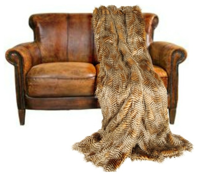 Fur Accents Premium Faux Fur Throw Blanket Brown Feather Fur Minky ...