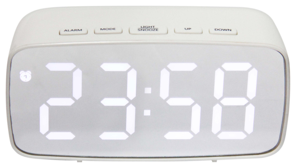 Digital Alarm Clock, White, 4.75" x 2" - Contemporary - Alarm Clocks ...