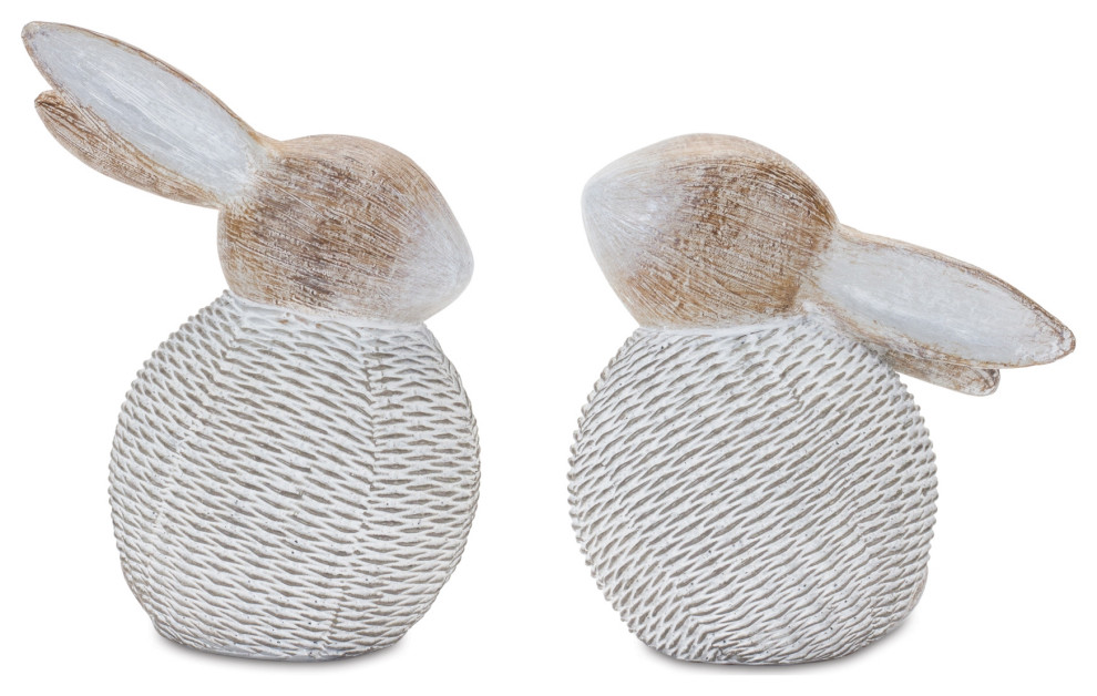 Wicker Bunny Figurine, 2-Piece Set - Farmhouse - Decorative Objects And ...