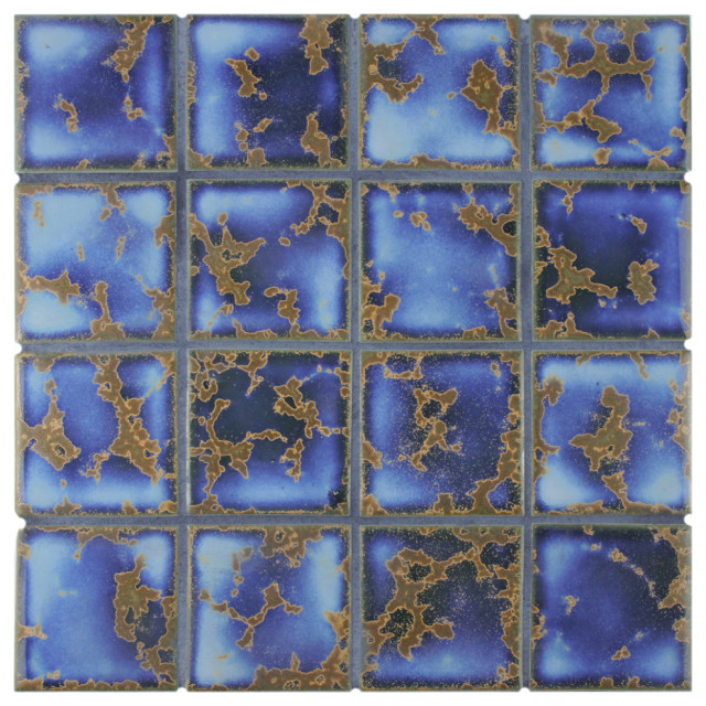 Channel Square Azure Mosaic Floor and Wall Tile, Sample - Contemporary ...