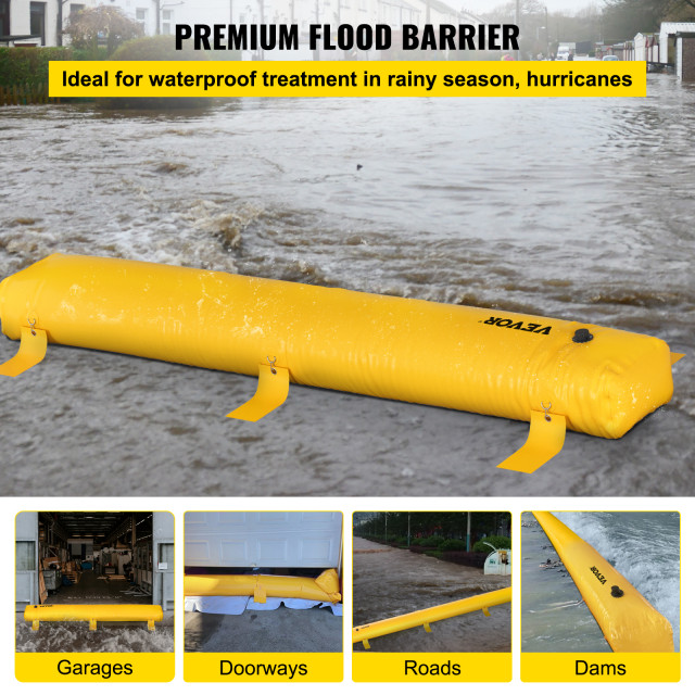 VEVOR Flood Barrier Hydro Barrier 12' Length x 12" Height for Water ...