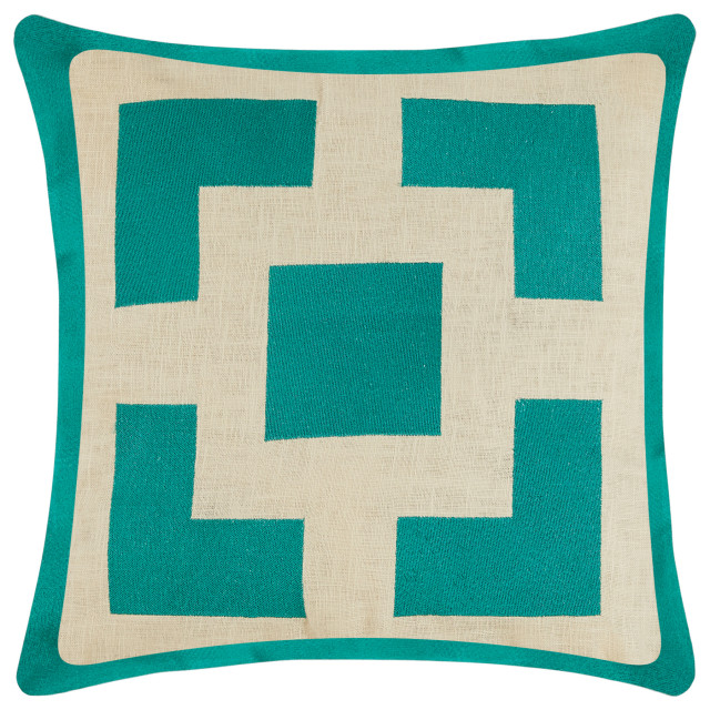 Palm Springs Block Green Embroidered Pillow - Contemporary - Decorative ...