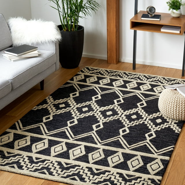 Contemporary Wool Area Rug with Abstract Ivory Geometric Pattern ...