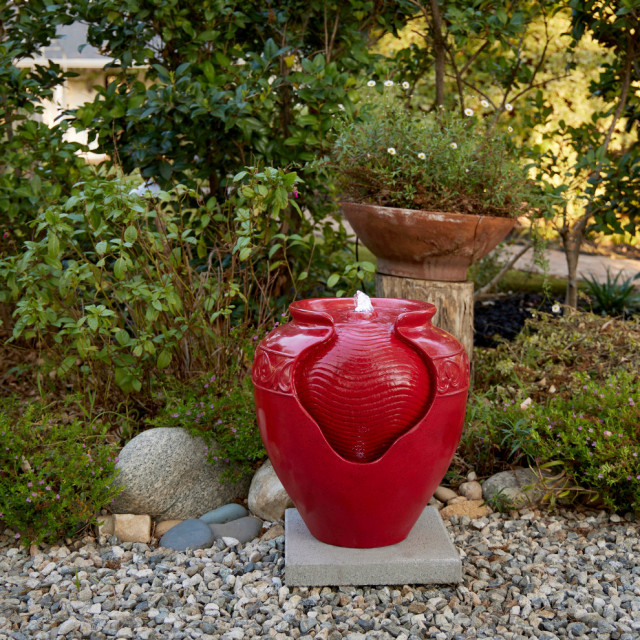 17"H Indoor/Outdoor Vase Fountain, Cherry Red - Contemporary - Outdoor ...