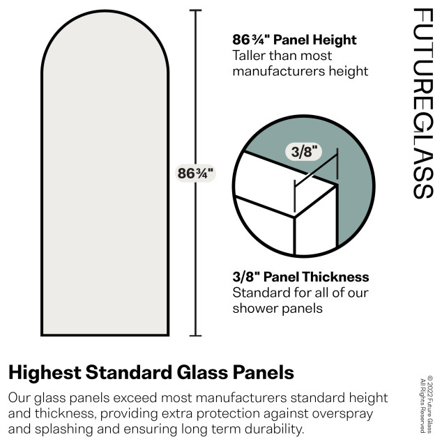 30"x86.75" Frameless Shower Door, Arched Fluted Single Fixed Panel ...