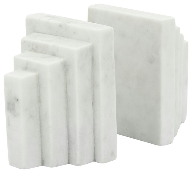 Set of 2 Marble 5"H Block Bookends, White - Traditional - Bookends - by ...