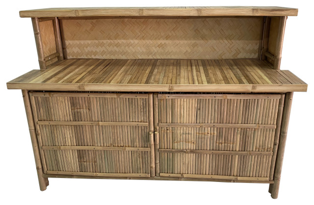 Bamboo Bar Counter With Door, 24"W X 64"L X 44"H - Asian - Outdoor Pub ...