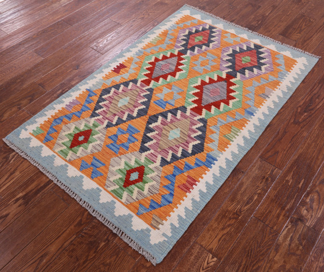 3' 4" X 5' 2" Reversible Kilim Flat Weave Wool On Wool Rug - Q17497, 3 ...