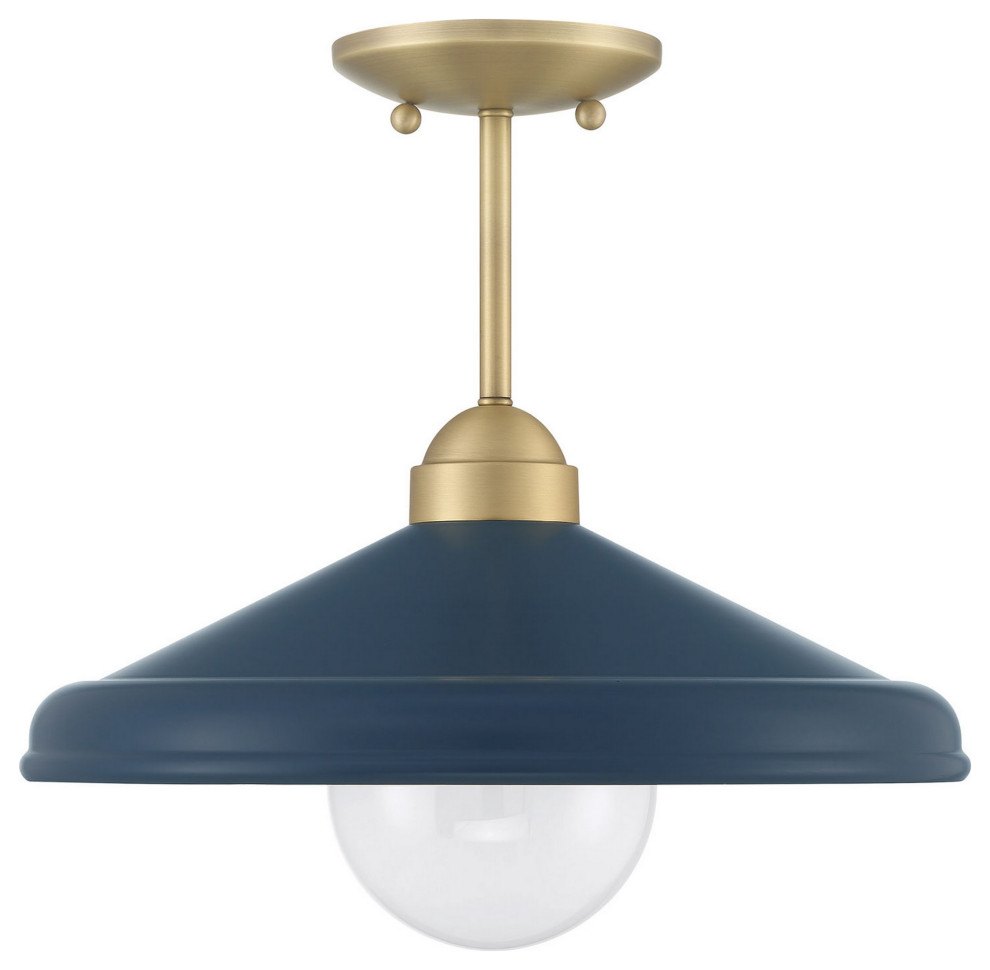 Brooks Matte Navy 14" Semi-Flush Mount Ceiling Barn Light - Farmhouse ...