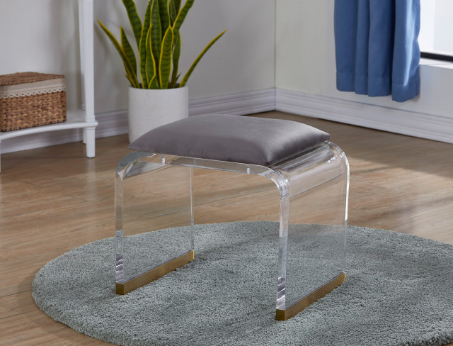 Acrylic Mira Velvet Stool Gray - Contemporary - Vanity Stools And ...
