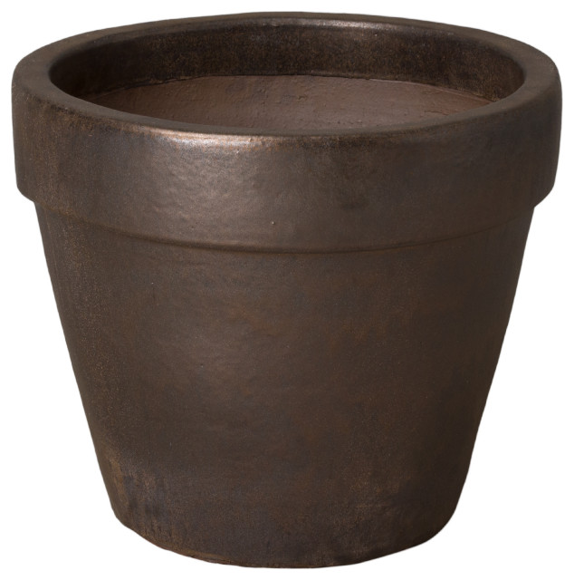 16" Round Flower Pot, Metallic Glaze - Transitional - Outdoor Pots And ...