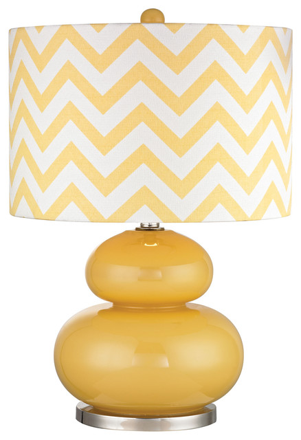 Sunshine Yellow Glass Table Lamp With Chevron Pattern Shade ...