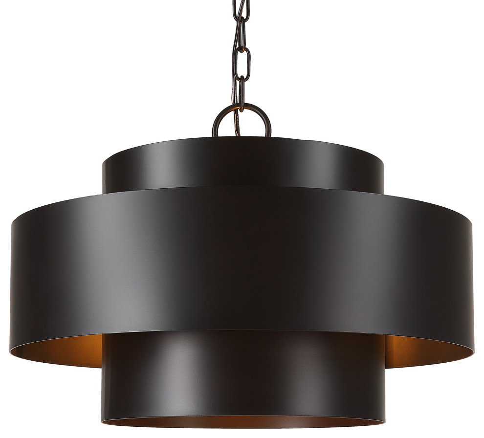 Dark Bronze Tiered Metal Drum Shade Chandelier 4 Light Pendant Modern ...