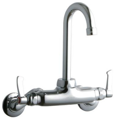 Elkay 3 5/8" Gooseneck Spout 2-Handle Wall Mount Commercial Faucet ...