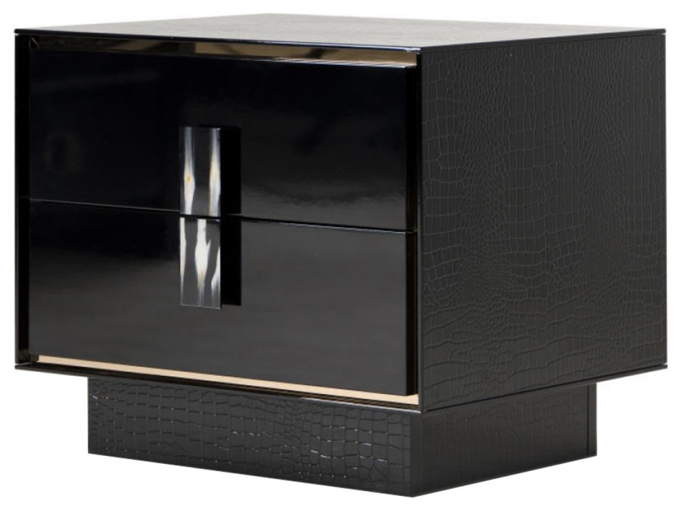 2 Drawer Wooden Nightstand with Textured Details and Metal Accents ...