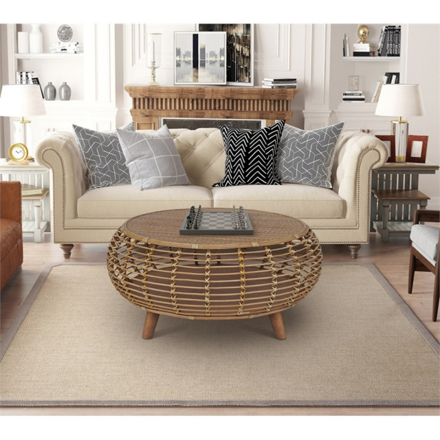 Gallerie Decor Java Transitional Rattan Coffee Table in Natural/Gray - Tropical - Coffee Tables ...