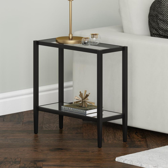 Hera 24'' Wide Rectangular Side Table with Glass Shelf in Blackened ...