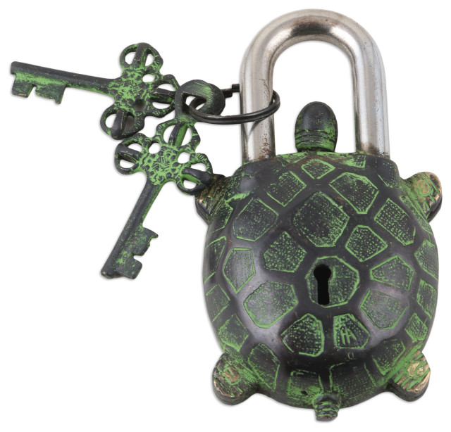 Novica Handmade TurtleS Treasure Brass Lock And Key Set, 3 Pieces ...