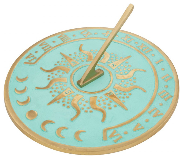 Garden Sundial Solstice Solid Brass Verdigris Blue Round 10" Inch ...