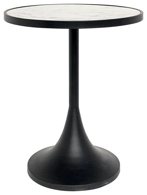 Matte Black Spun Metal and Faux Marble Top Accent Table - Transitional - Side Tables And End ...