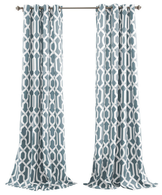 Edward Trellis Room Darkening Window Curtain Blue Set 52x84 ...