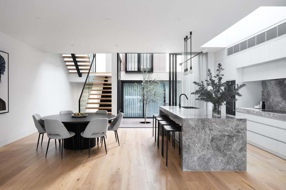 Camberwell Residences- open-plan- dining- kitchen-stair- courtyard ...