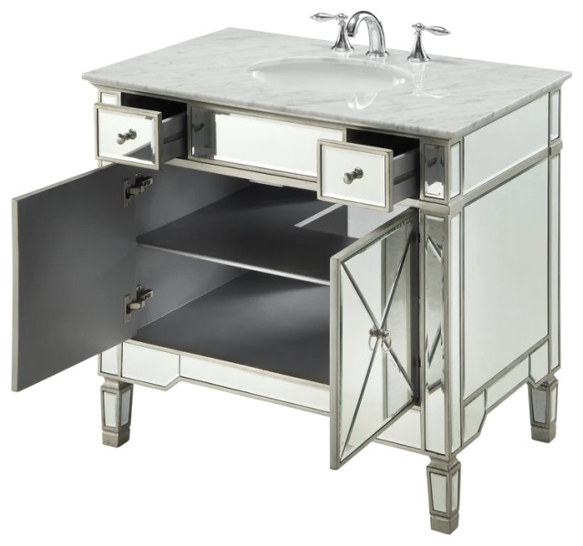 36" Carrara marble Mirror reflection Ashlyn Bathroom Sink Vanity - YR-023RA-36 - Transitional ...