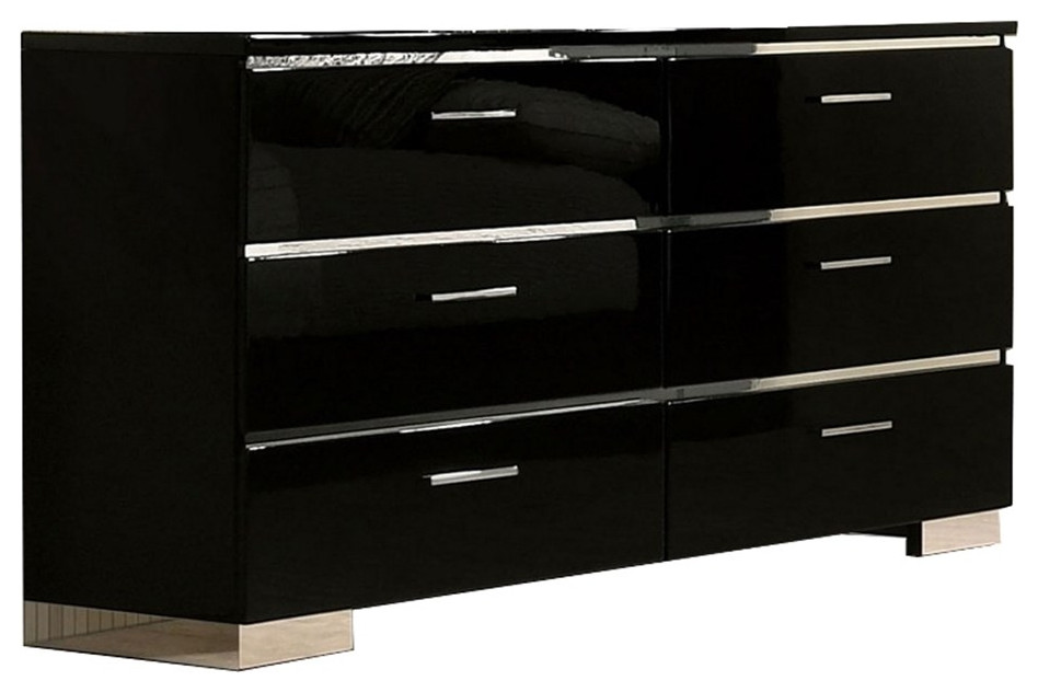 63 Inches 6 Drawer Dresser with Metal Legs Black and Chrome ...