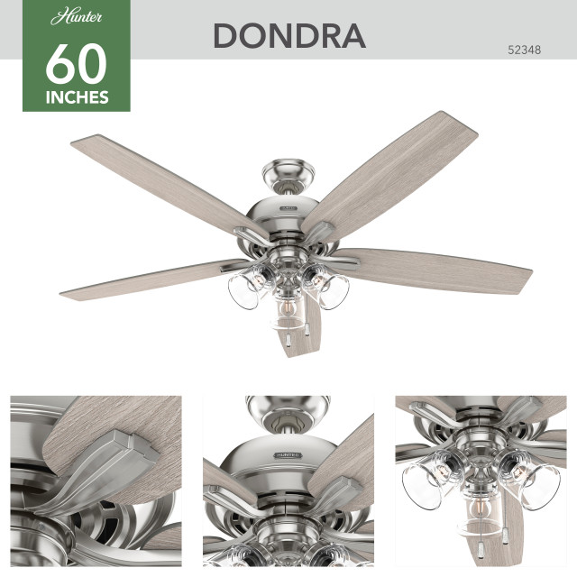 Hunter 60" Dondra Ceiling Fan, LED Kit, Pull Chain - Traditional ...