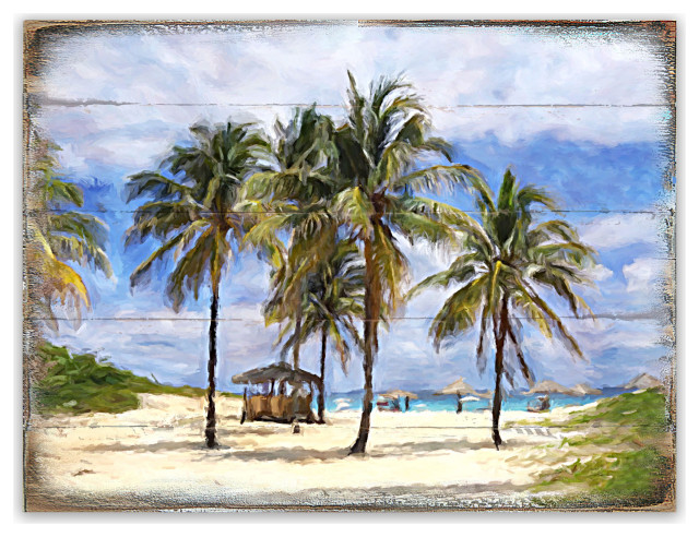 Palm Trees Beach Wooden Block, 24 X 18 - Tropical - Outdoor Wall Art ...