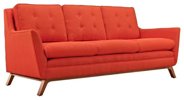 Modern Contemporary Fabric Sofa, Atomic Red, Fabric - Midcentury ...