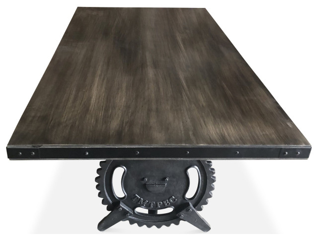 Steampunk Adjustable Dining Table - Iron Crank Base - Gray Top ...