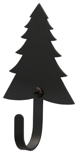 Wrought Iron Small Pine Tree Decorative Wall Hook - Rustic - Wall Hooks ...