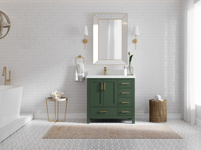 Malibu 36 Left Offset Bath Vanity in Lafayette Green 2" Pearl Gray, 36 ...
